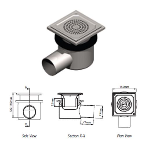 ACO Gully EG150 Stainless Steel 304 Telescopic Horizontal Low Level ...