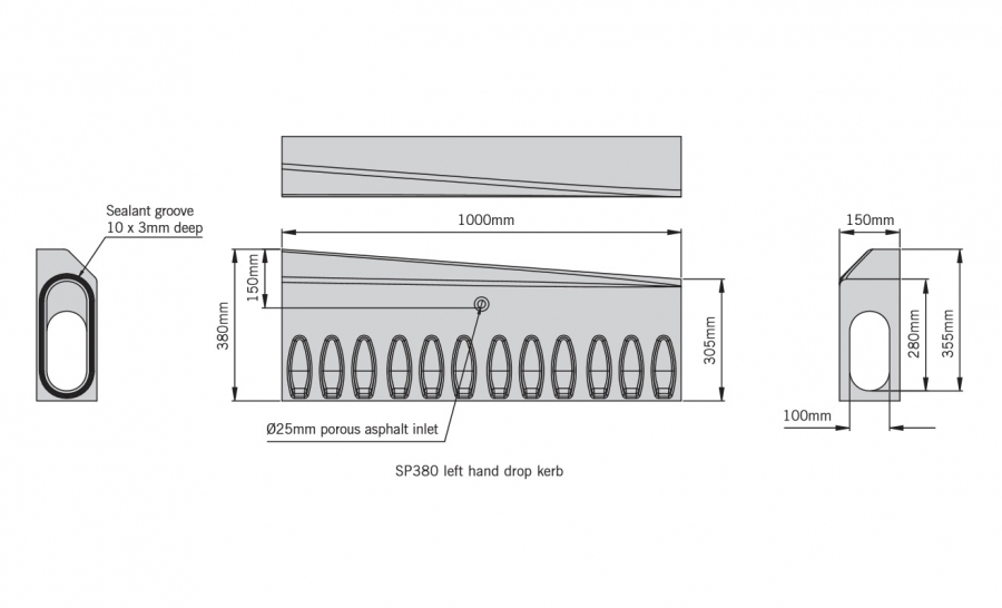 ACO KerbDrain SP380 Splayed Left Hand Drop Kerb Unit - 1000mm ...