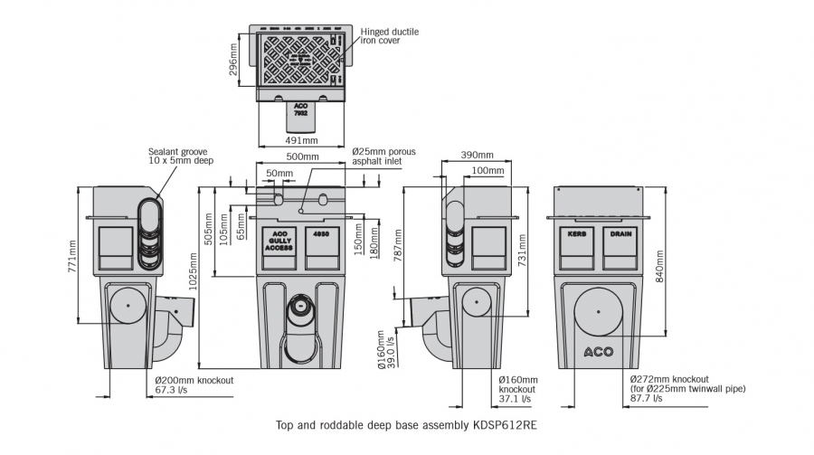 ACO KerbDrain SP480 Splayed Gully Top and Roddable Deep Base Unit ...