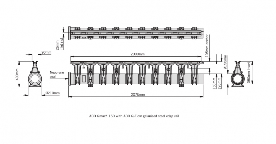 ACO Qmax 150 Slot Channel with Q-Flow Steel Edge Rail 2m | Drainage ...